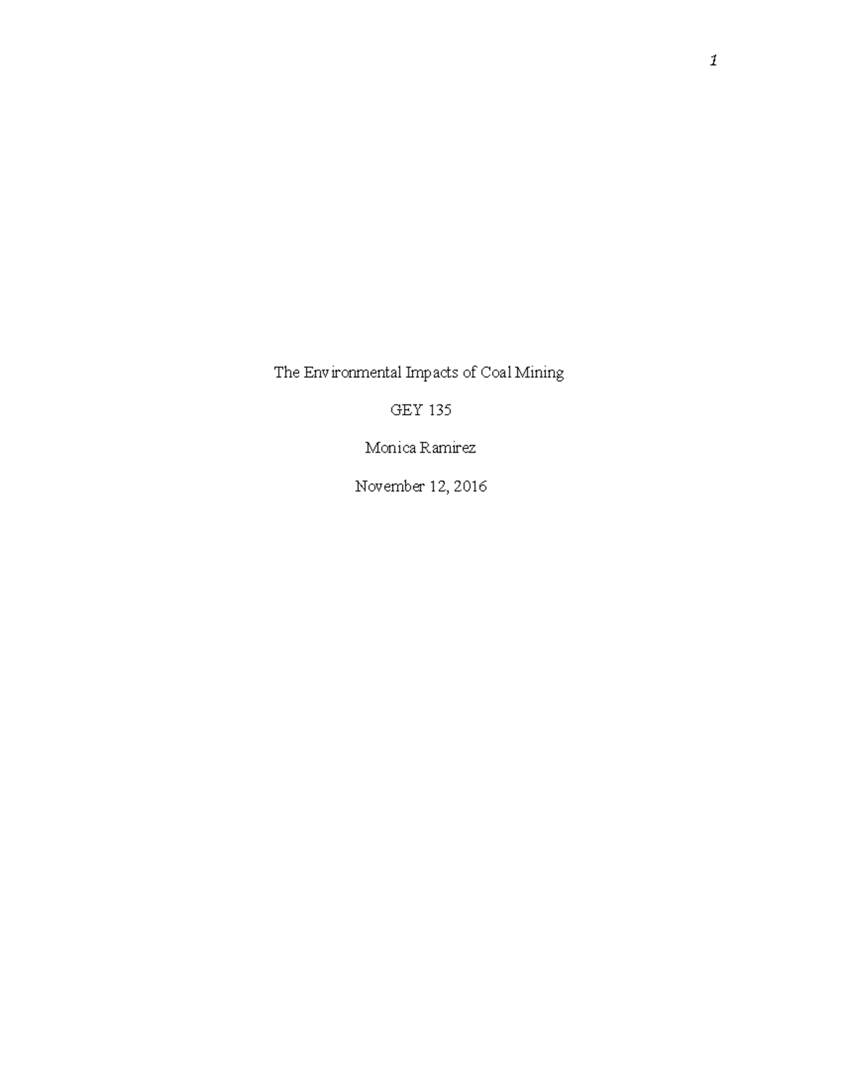 Research Paper - The Environmental Impacts of Coal Mining. Prof. Monica ...