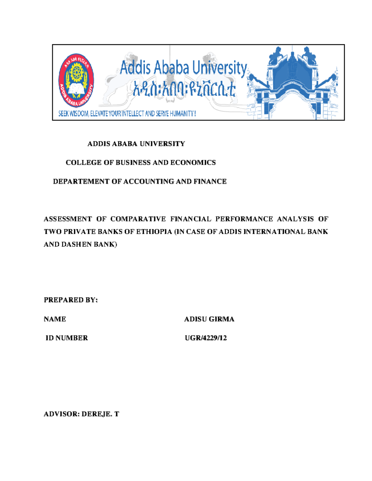 Addisu G Research - Accounting and finance - AAU - Studocu