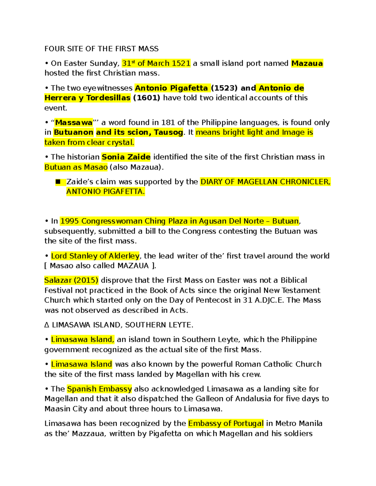 Readings in Philippine History - FOUR SITE OF THE FIRST MASS On Easter ...