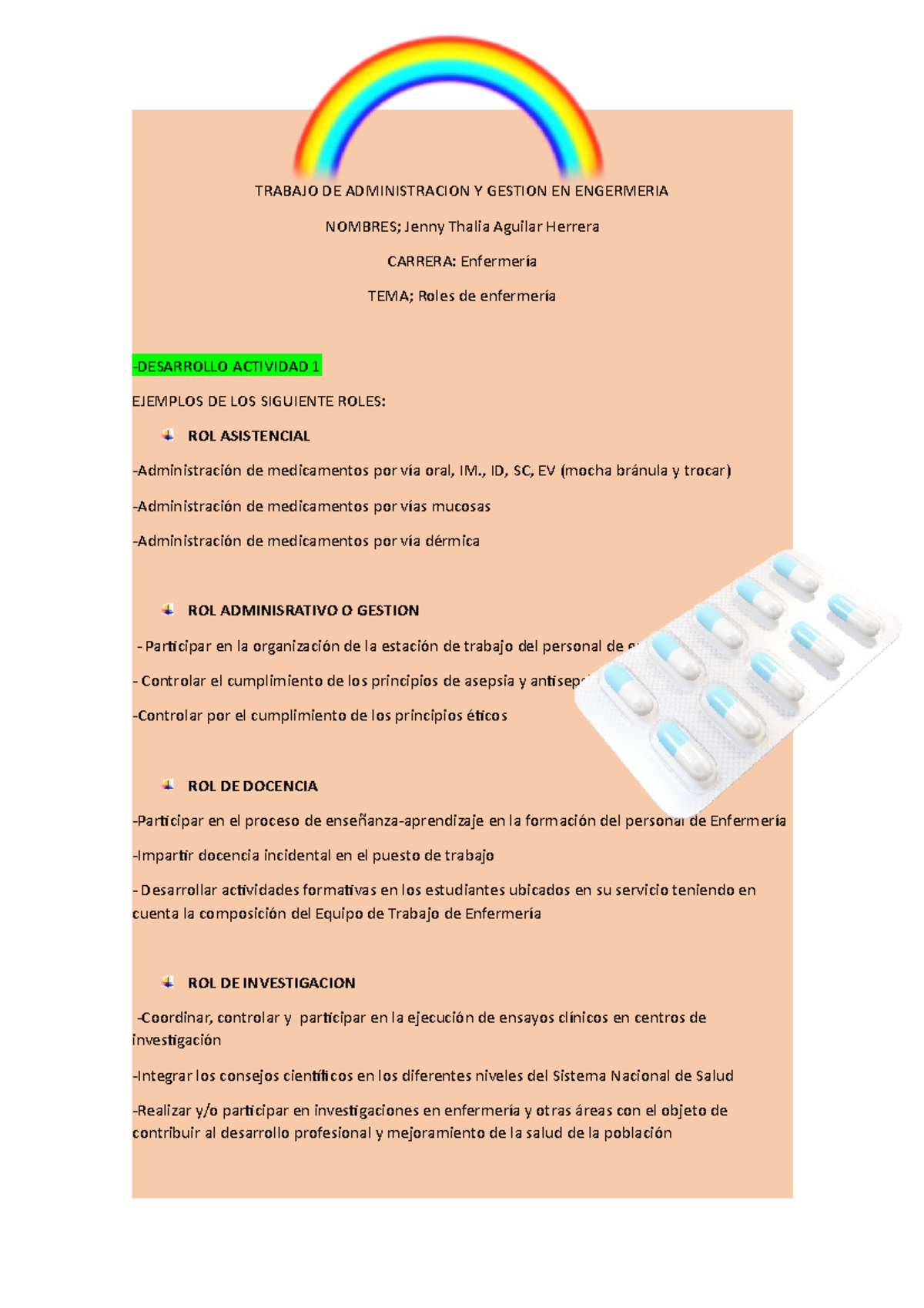 Actividades de roles de enfemeria primer ciclo - TRABAJO DE ...