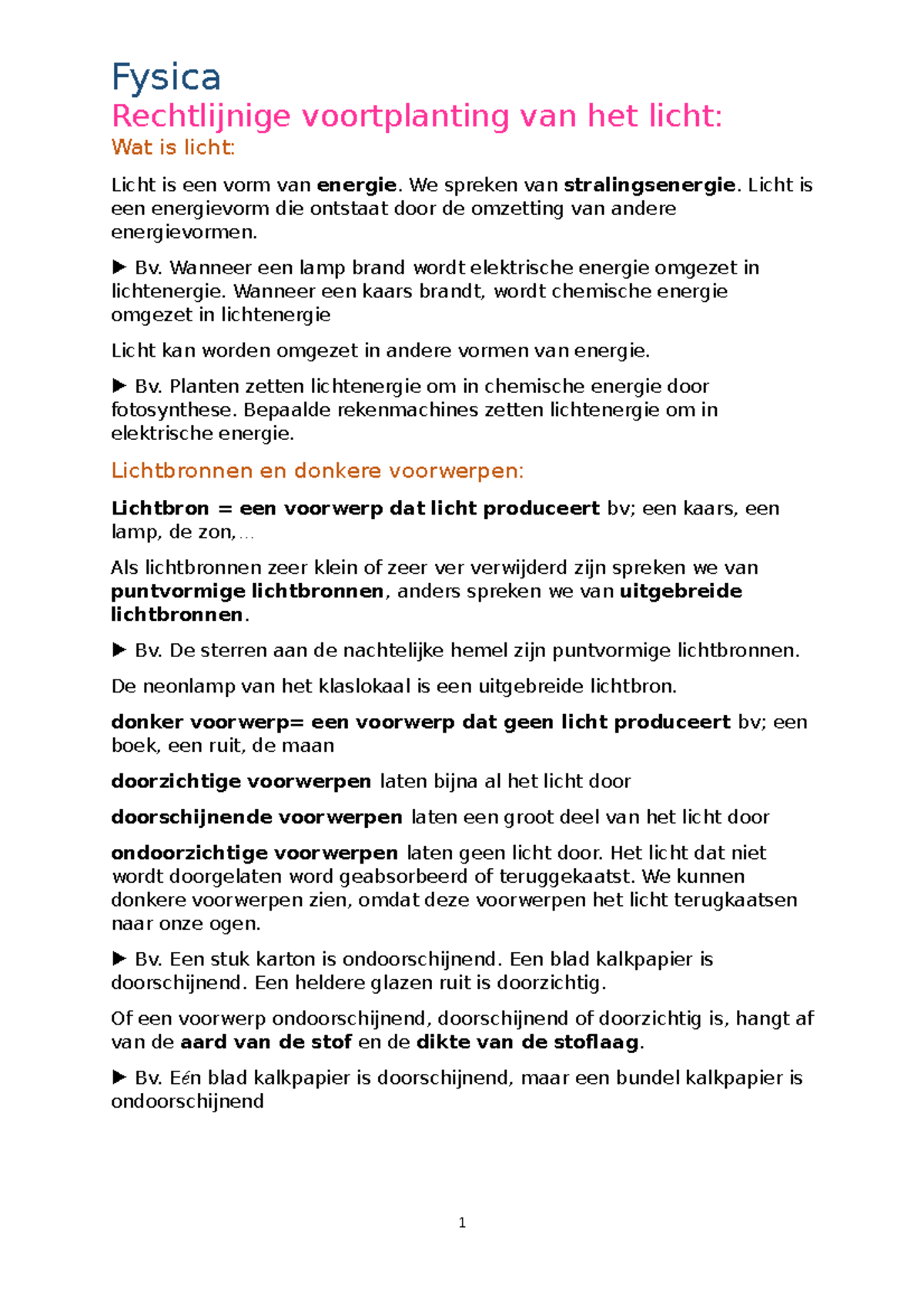 Fysica rechtlijnige voortplanting van het licht samenvatting ...