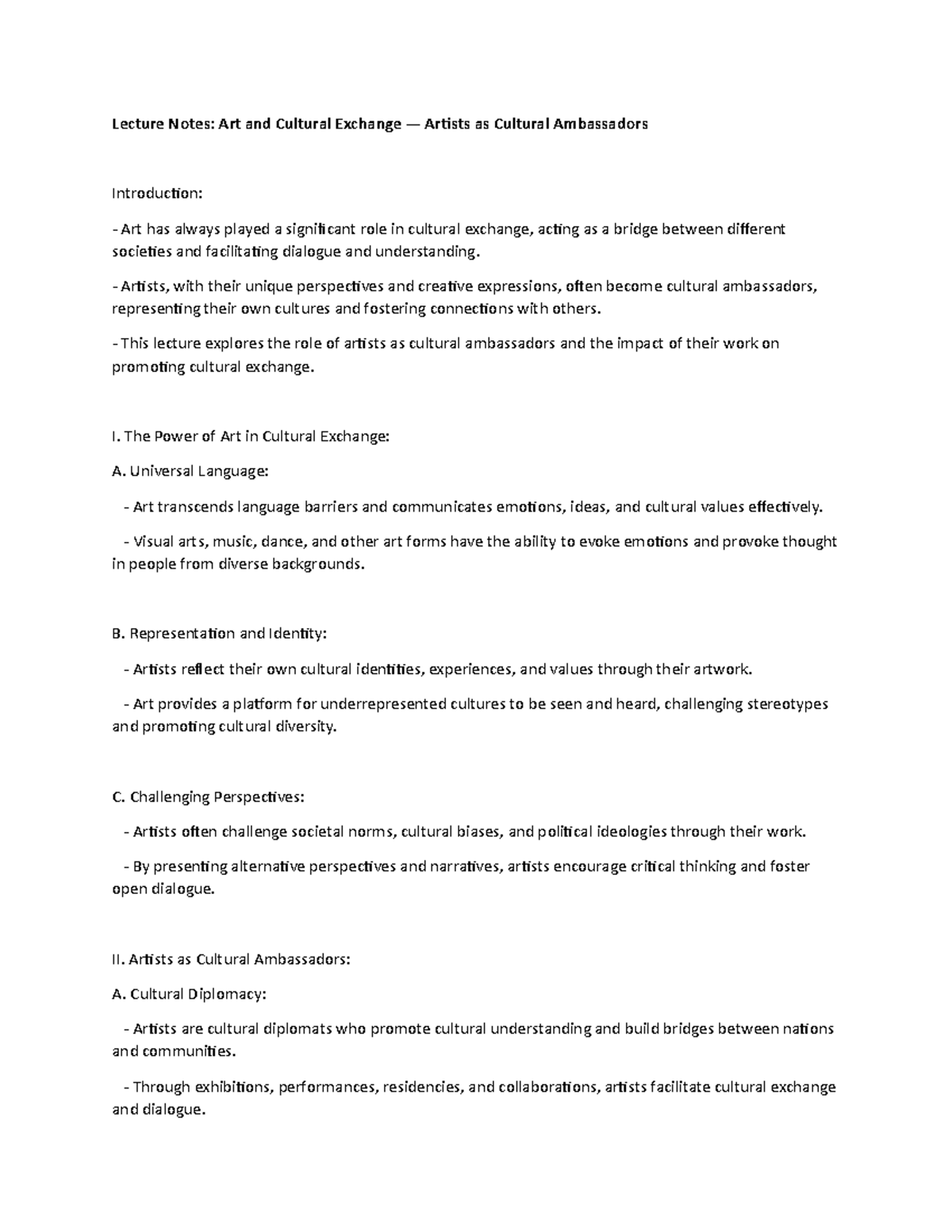 Lecture Notes: Art and Cultural Exchange — Artists as Cultural ...