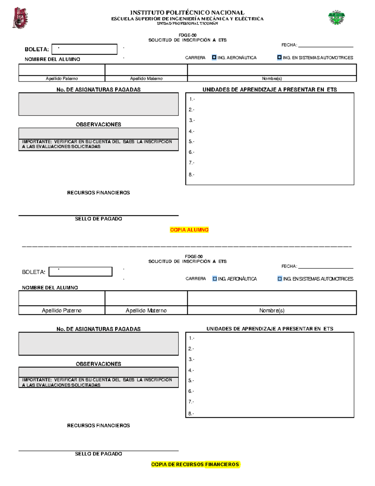 Formatos de repaso para los estudiantes - INSTITUTO POLITÉCNICO ...