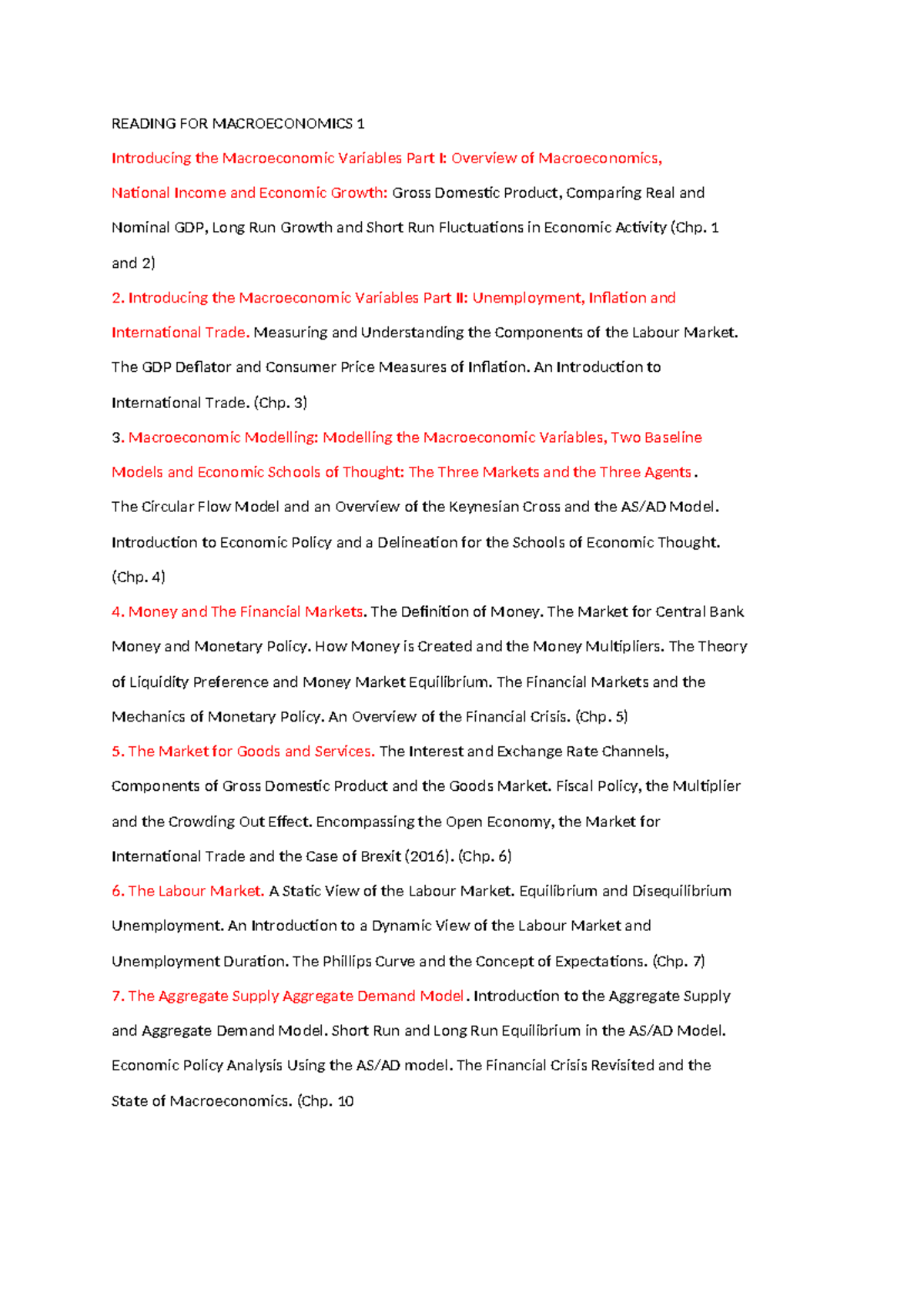 Reading FOR Macroeconomics ONE - READING FOR MACROECONOMICS 1 ...