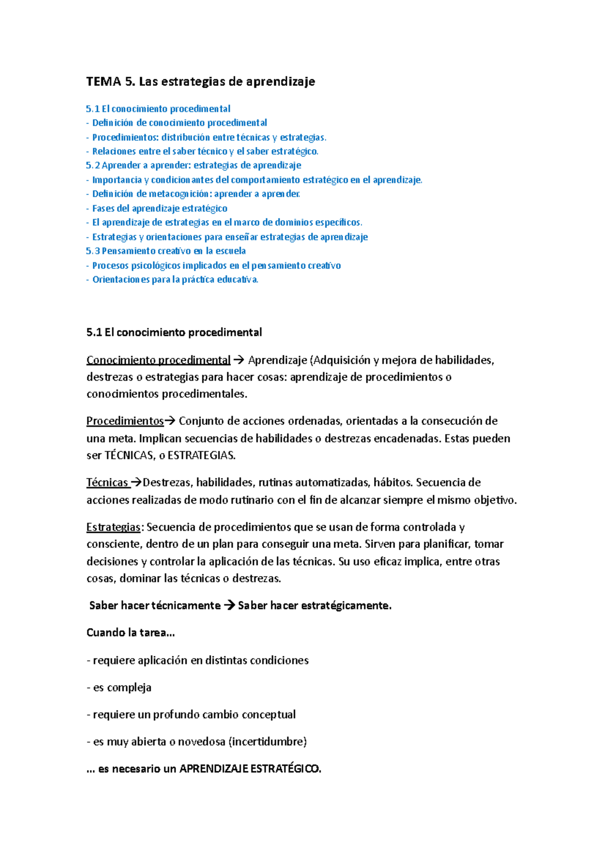 TEMA 5 - Apuntes 5 - TEMA 5. Las estrategias de aprendizaje 5 El ...