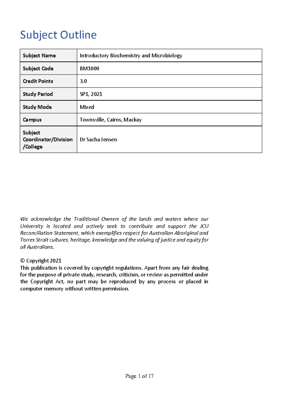 Subject outline - Subject Outline Subject Name Introductory ...
