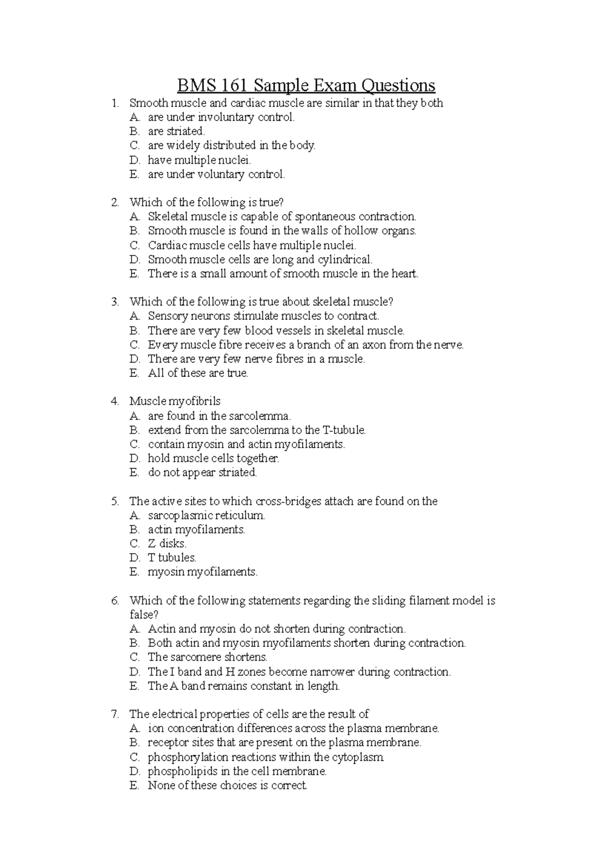Sample/practice exam 2016, questions - BMS 161 Sample Exam Questions ...