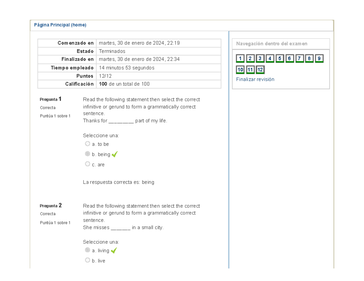 Assignment 7 Questionnaire U4 exa - Página Principal (home) Pregunta 1 Correcta Puntúa 1 sobre 1 ...