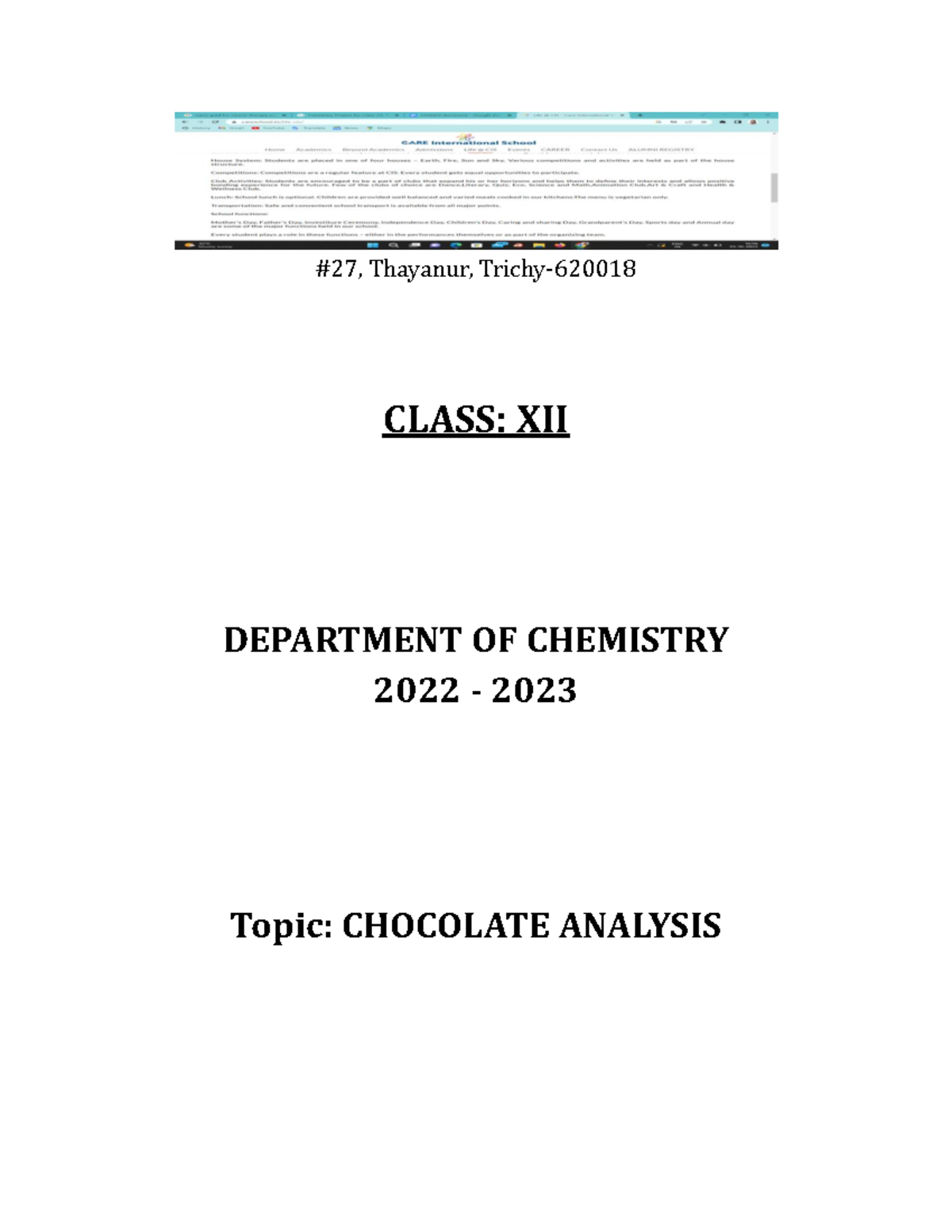 CHEM PROJ - #27, Thayanur, Trichy- CLASS: XII DEPARTMENT OF CHEMISTRY ...