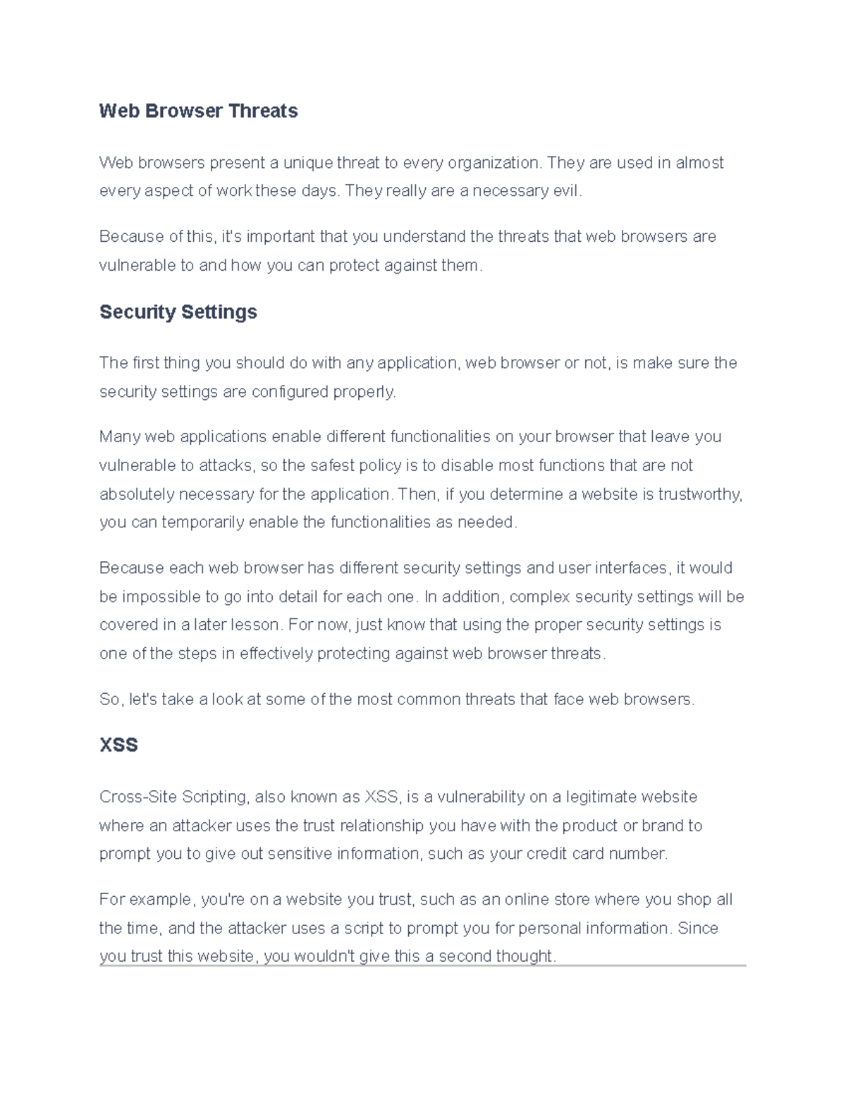 10.3.8 Web Browser Threats - Web Browser Threats Web browsers present a ...