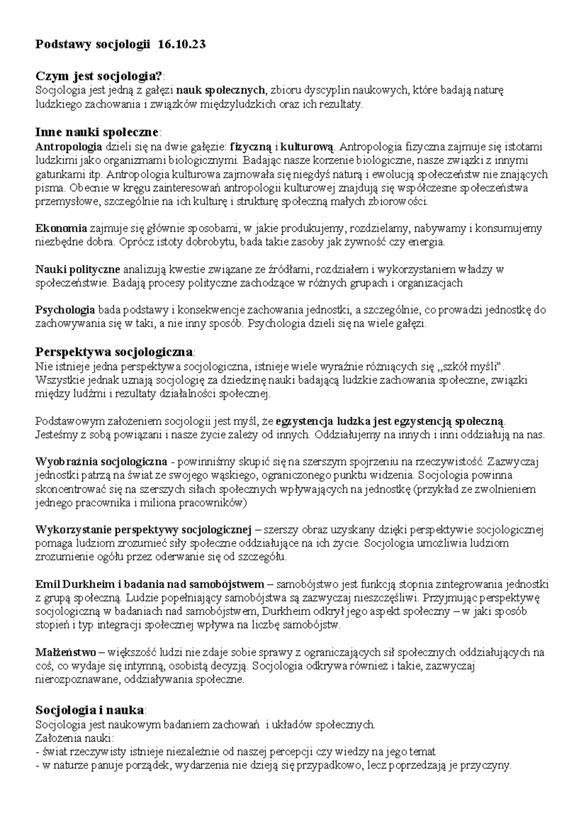 Podstawy socjoligii 16.10.23 - Podstawy socjologii 16. Czym jest ...