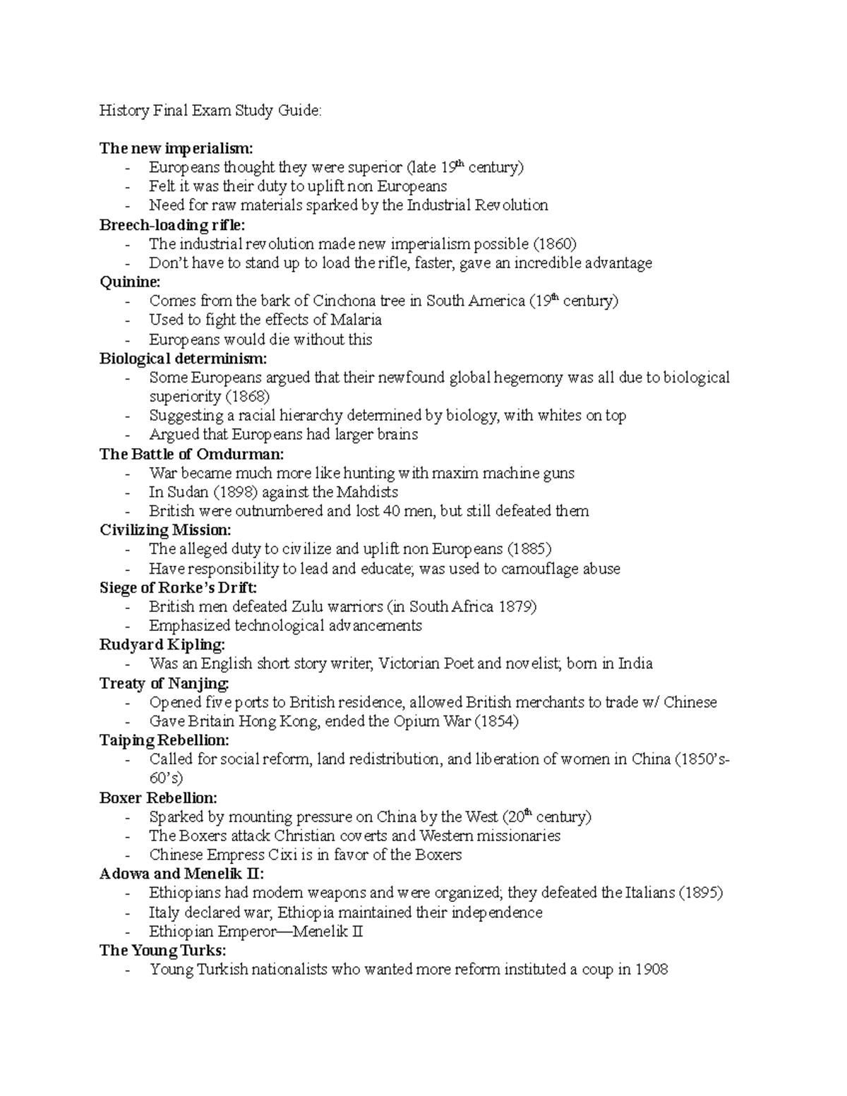 History 102 Final Exam Study Guide - Polygenism: Belief that human ...