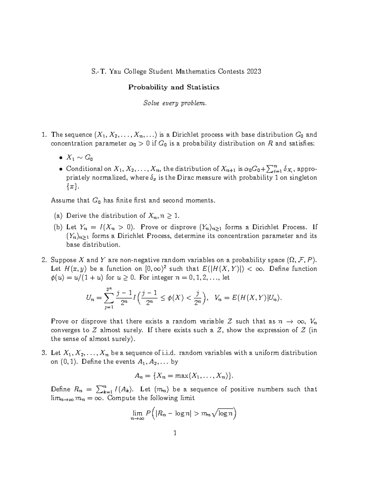 Probability statistics - S.-T. Yau College Student Mathematics Contests ...