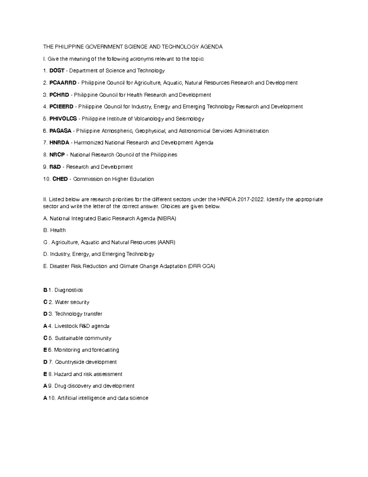 THE Philippine Government Science AND Technology Agenda - Practical ...