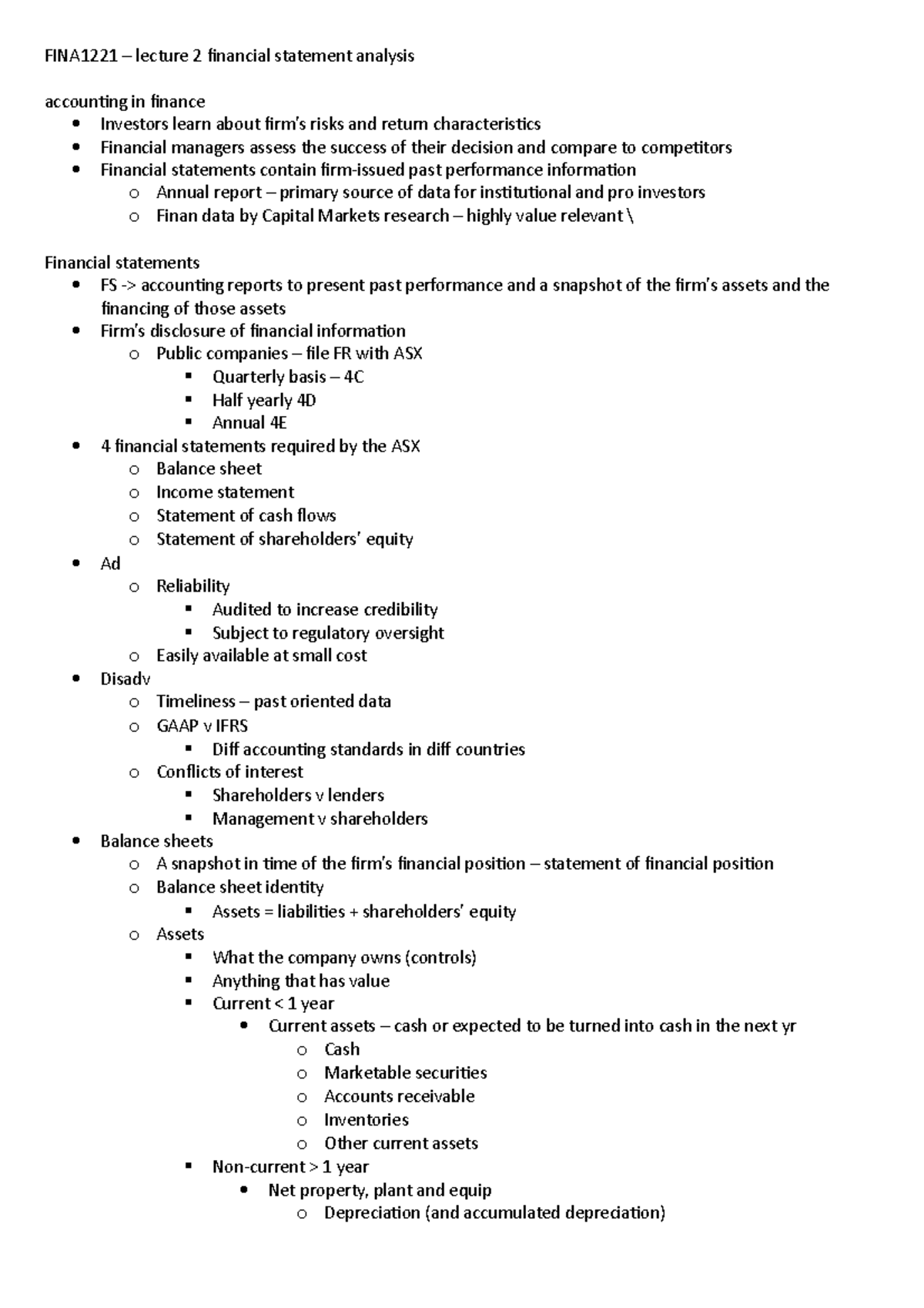 FINA1221 lecture 2 - FINA1221 – lecture 2 昀椀nancial statement analysis ...