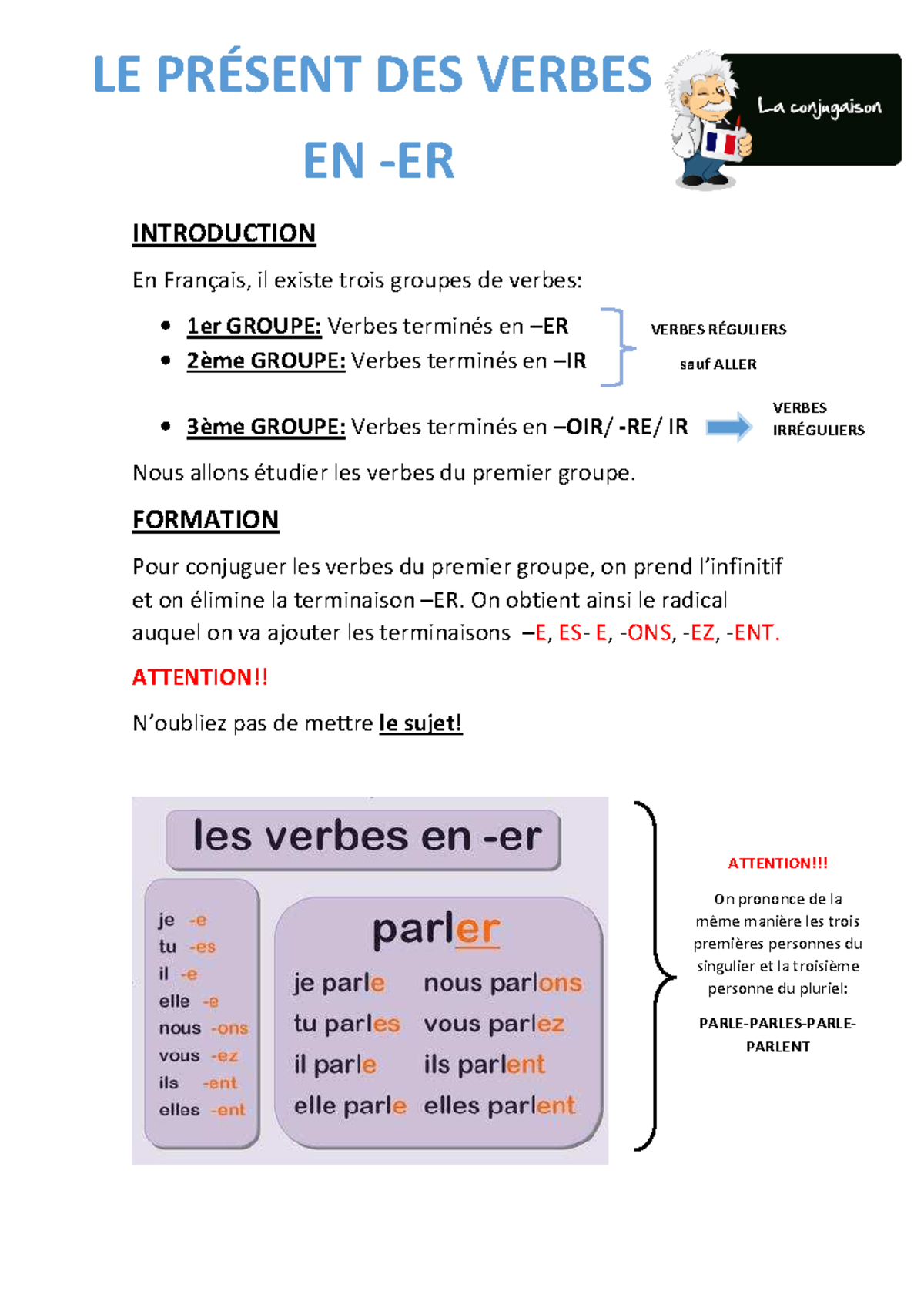 Verbes en er en Français - INTRODUCTION En Français, il existe trois ...