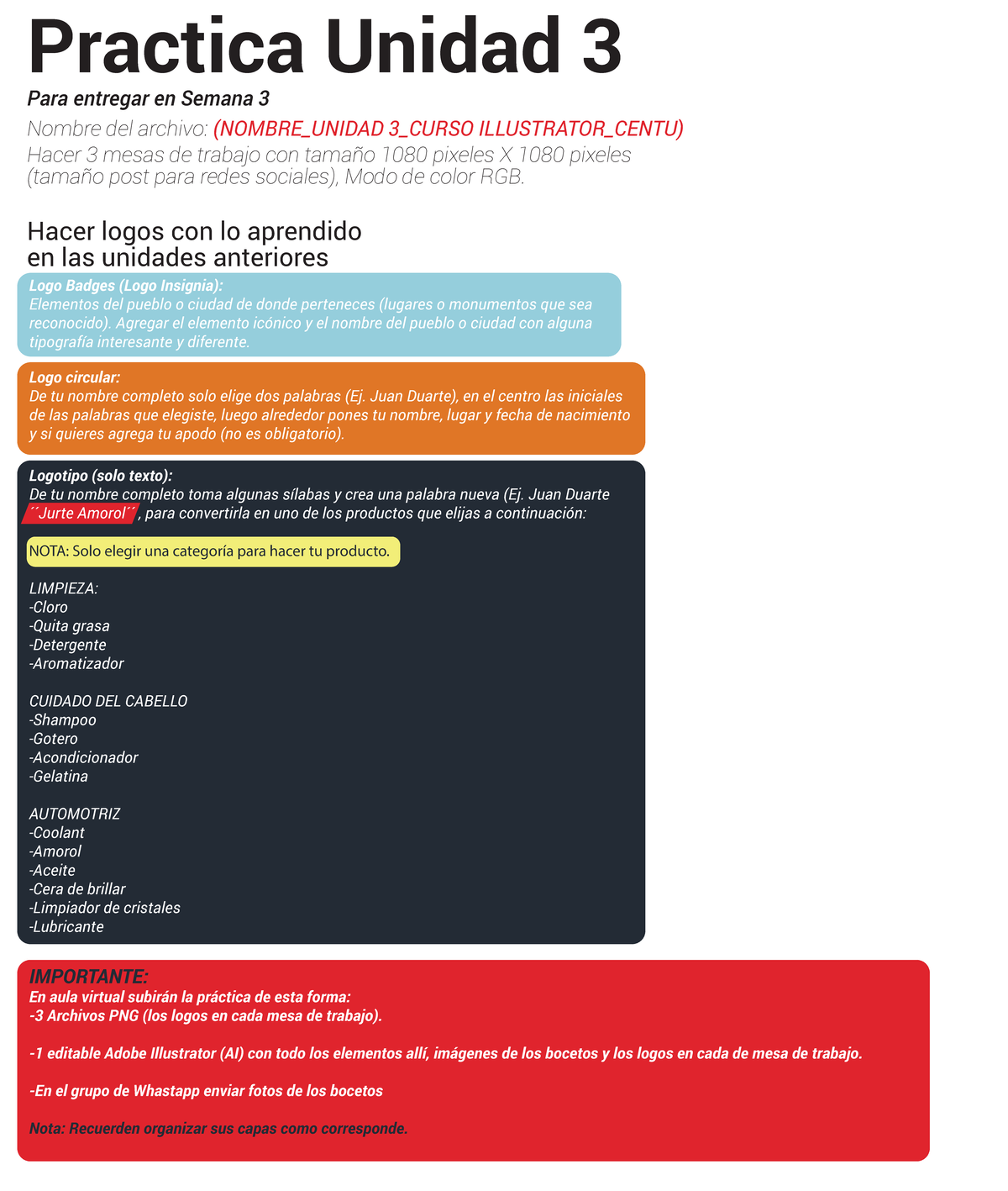 Instrucciones Practica U3 Para Entregar Curso Tecnico Illustrator Centu