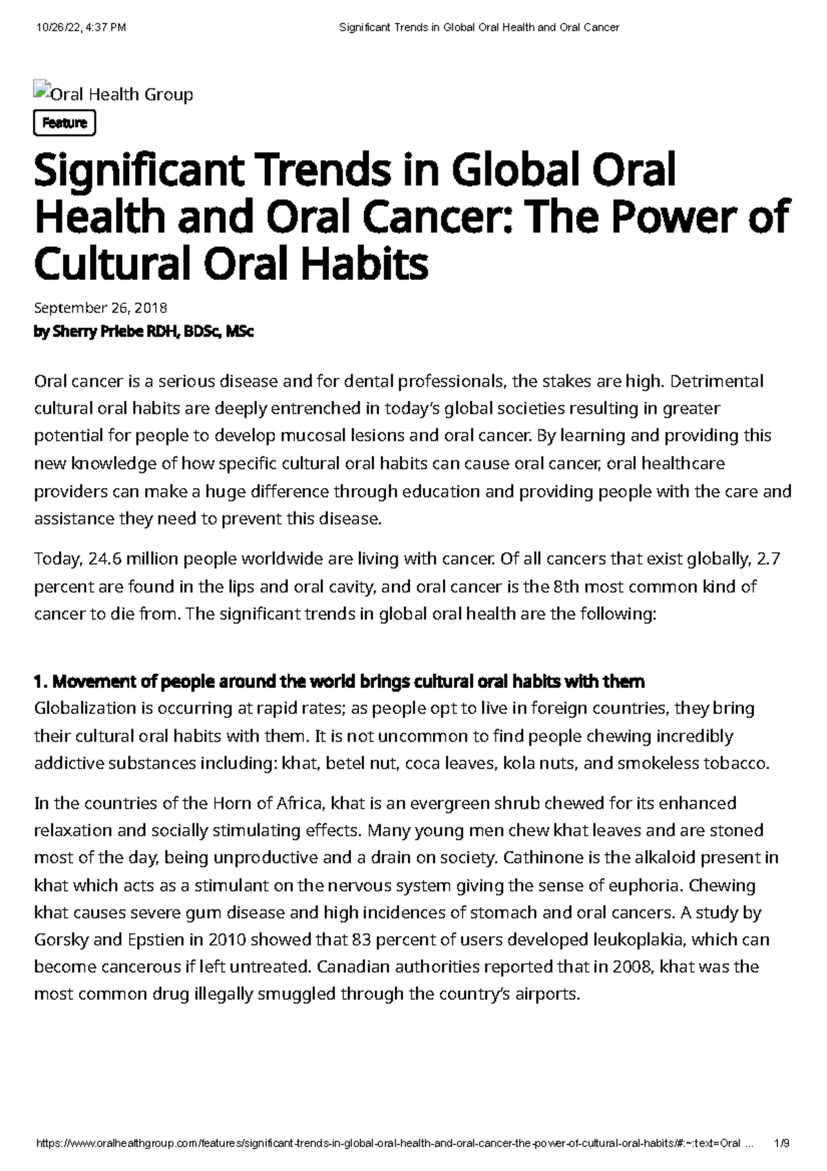 Significant Trends in Global Oral Health and Oral Cancer - Oral Health ...