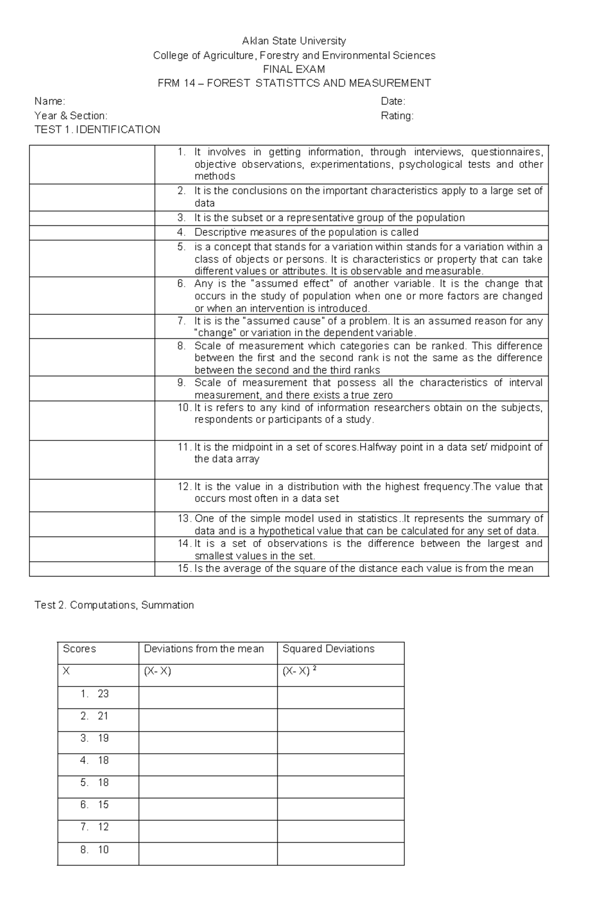 Examination Questionnaire - Aklan State University College of ...