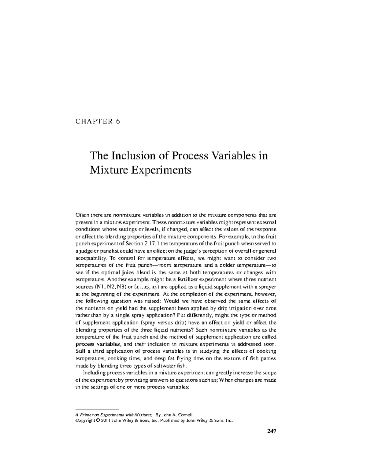 The inclusion of process variables in mixture experiments 2011 - CHAPTER 6 The Inclusion of ...