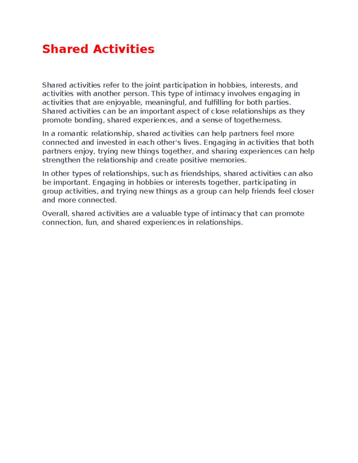 Document 96 - essay - Shared Activities Shared activities refer to the ...