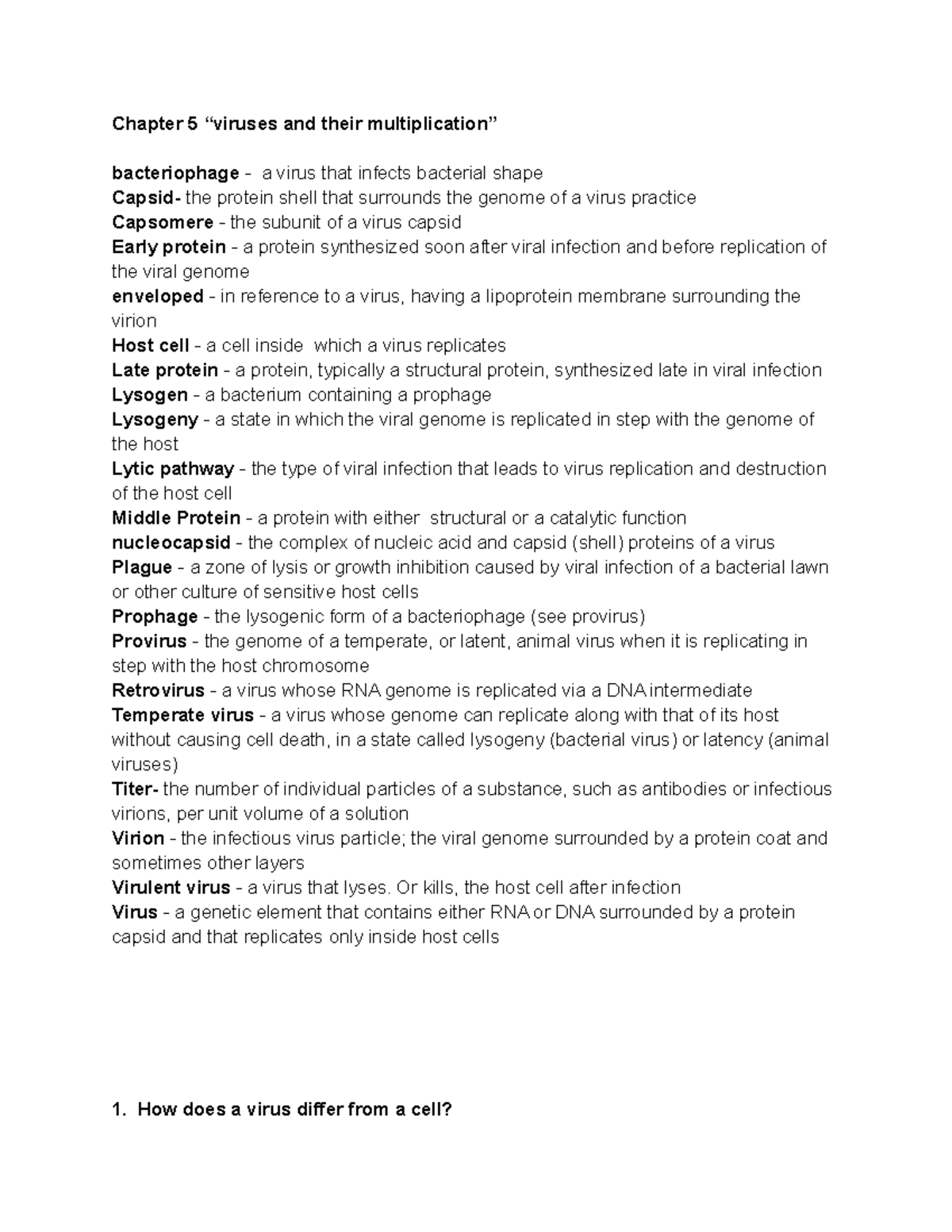 Chapter 5 Study Guide - Chapter 5 “viruses and their multiplication” bacteriophage - a virus ...