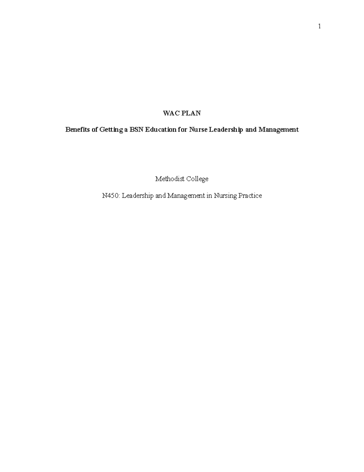 N450 WAC Plan expectation done - WAC PLAN Benefits of Getting a BSN ...