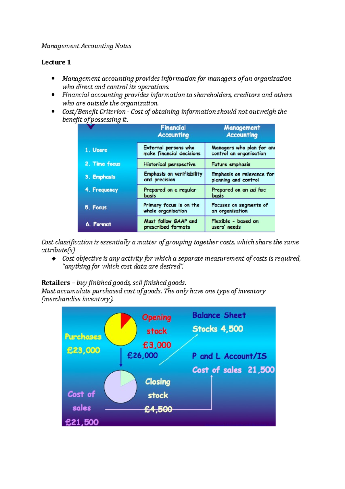 Management Accounting Notes - Management Accounting Notes Lecture 1 ...