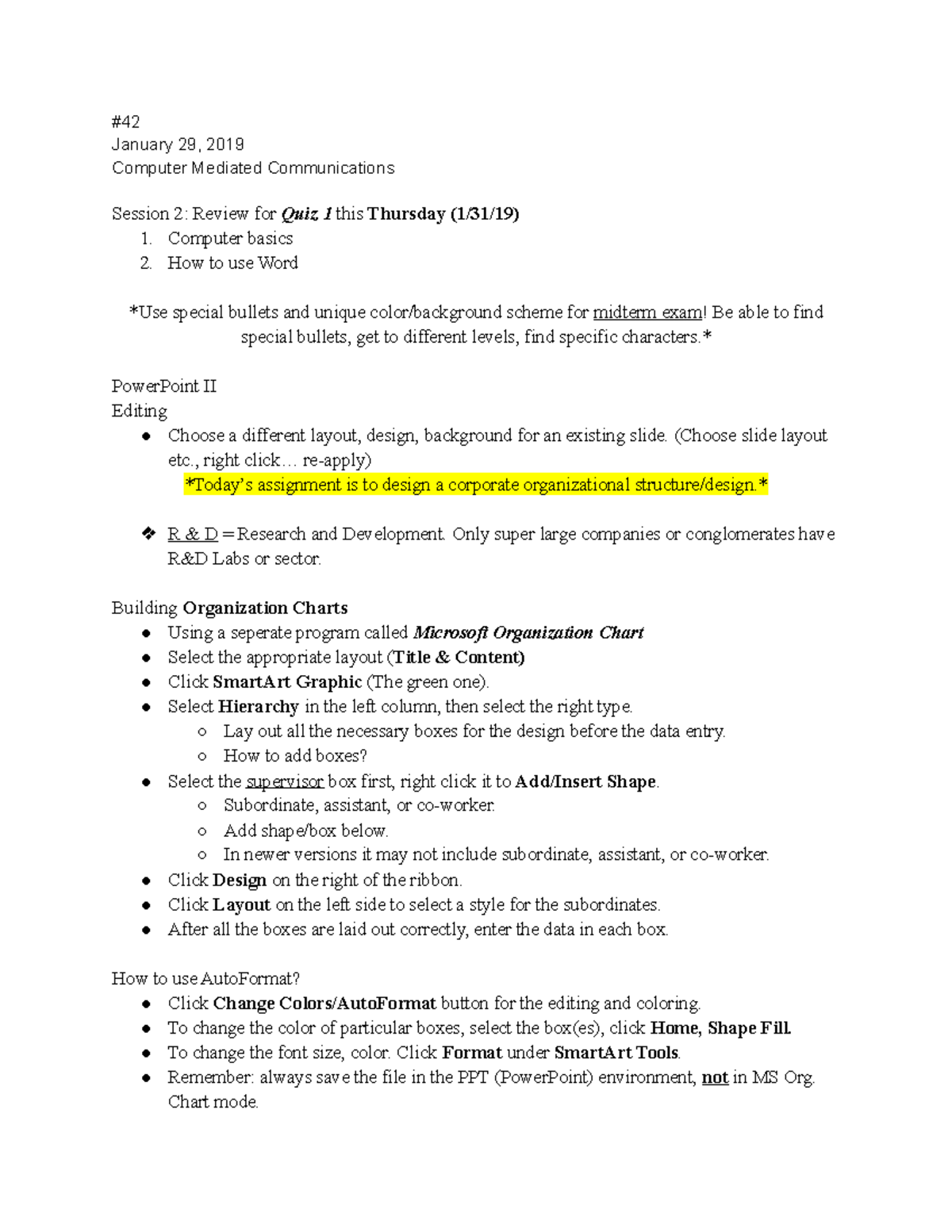 CMC Notes 1 29 - January 29, 2019 Computer Mediated Communications ...