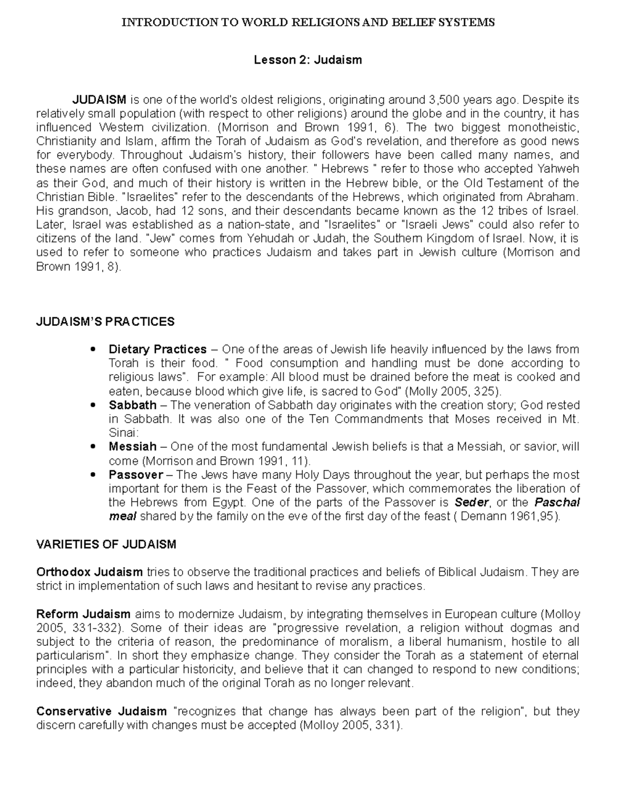 Introduction TO World Religions AND Belief Systems lesson 2 ...