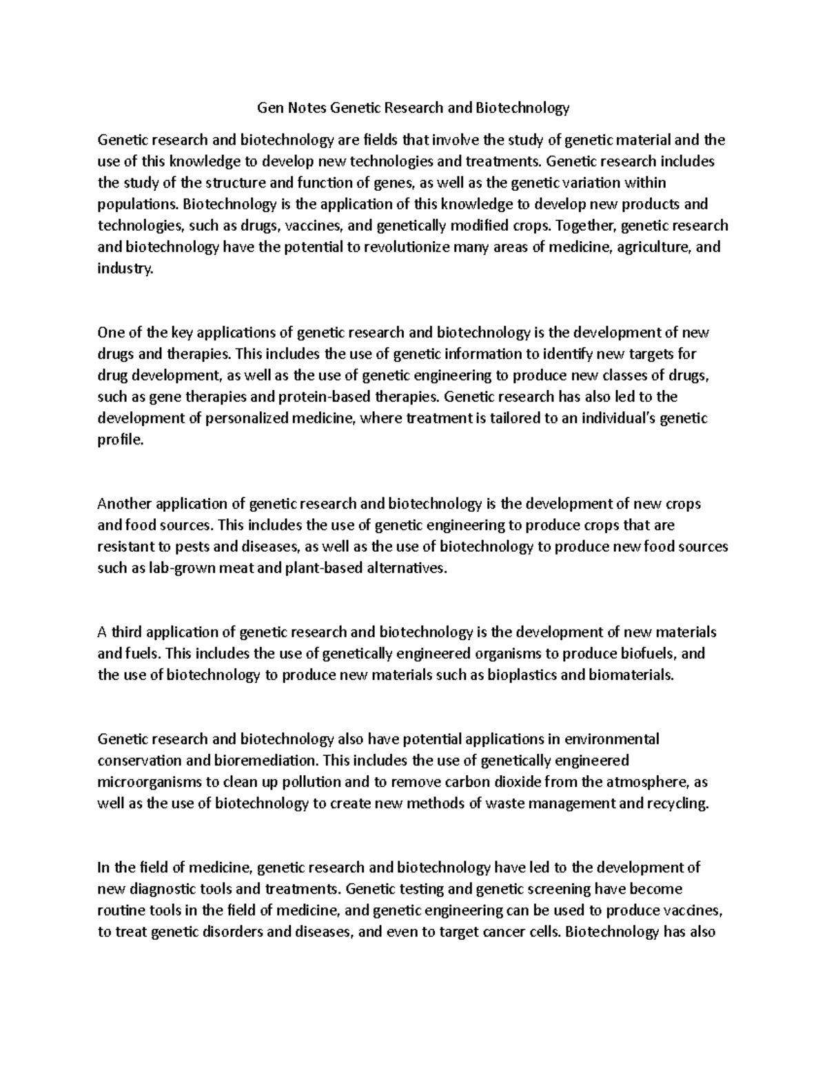 Gen Notes Genetic Research and Biotechnology - Genetic research ...
