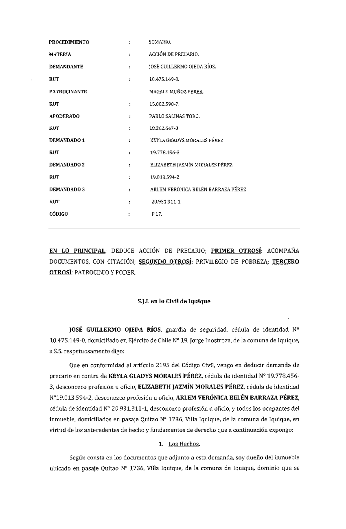 Modelo DDA Precario - Derecho Civil IV - Studocu