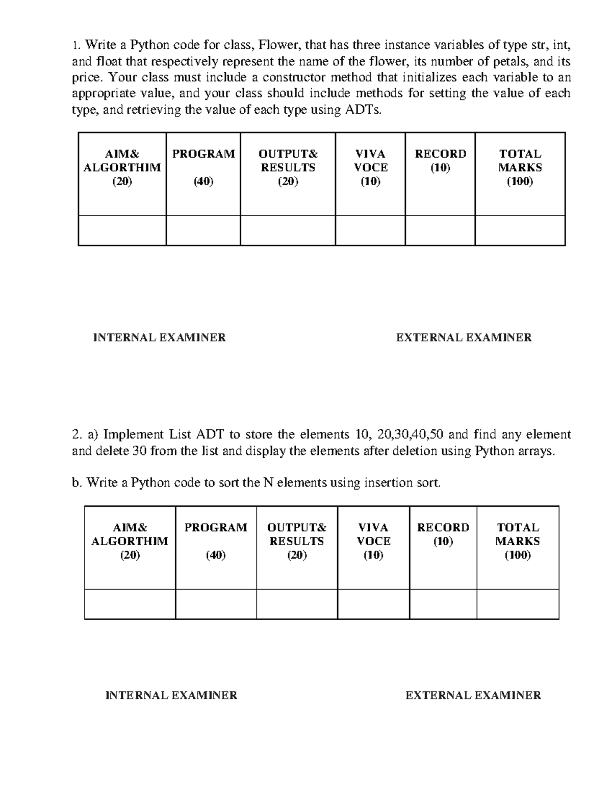CD3281 SET1 - question set - 1. Write a Python code for class, Flower, that has three instance ...