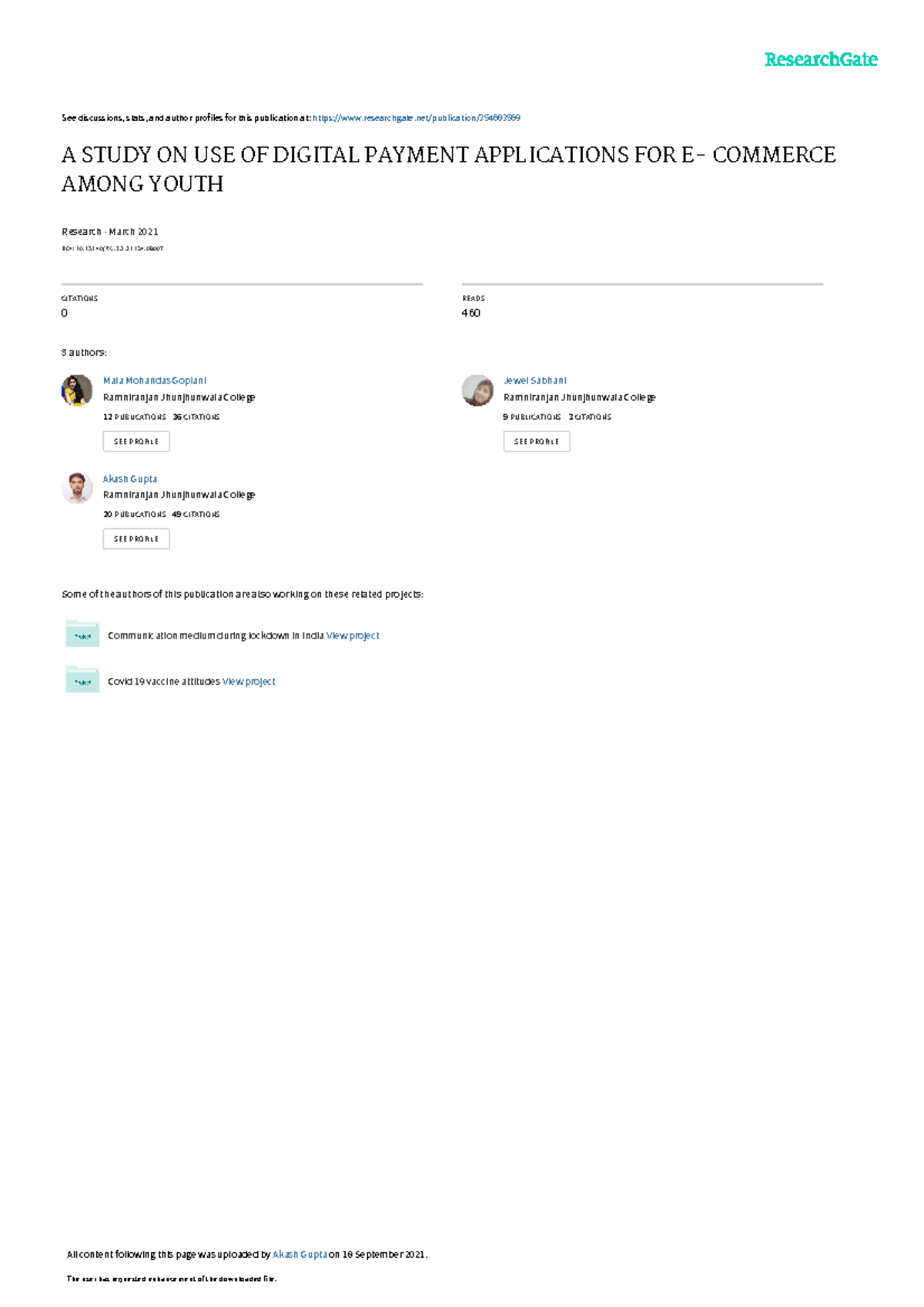 A Study On Use Of Digital Payment Applications For E-Commerce Among ...