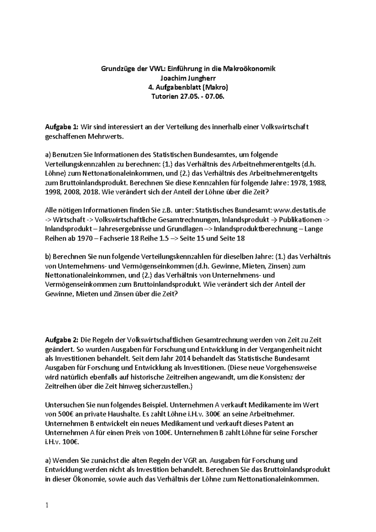 Aufgabenblatt 4 - SoSe 2019 - Warning: TT: undefined function: 32 Grundzüge der VWL: Einführung ...