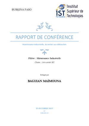 Rapport de conference-1 - RAPPORT DE CONFÉRENCE Maintenance ...