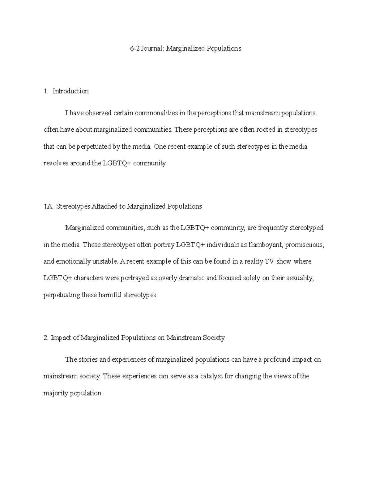 6-2 Journal Marginalized Populations - 6-2 Journal: Marginalized ...