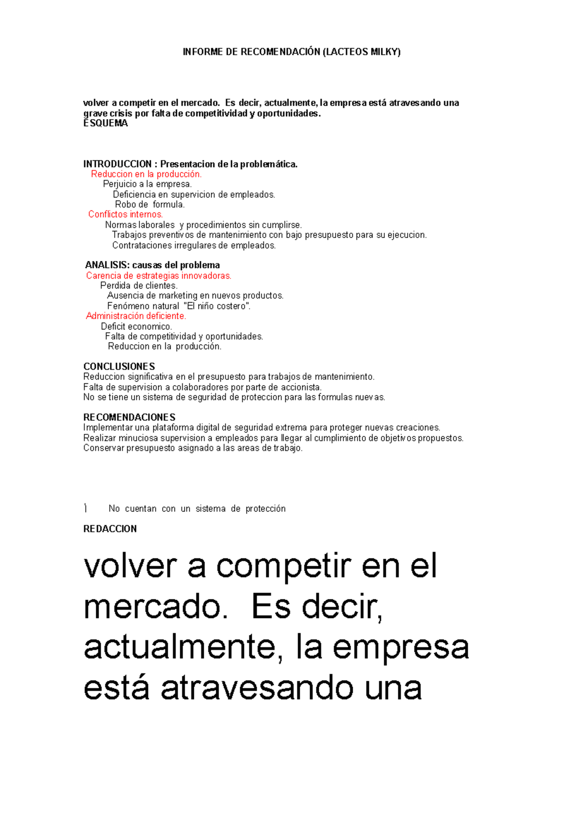 esquema de produccion para informe de recomndacion - INFORME DE ...