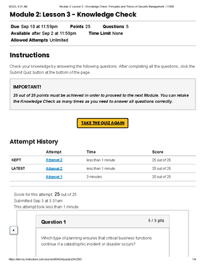 Module 5 Lesson 1 - Knowledge Check Principles and Theory of Security Management - 25 25 ...