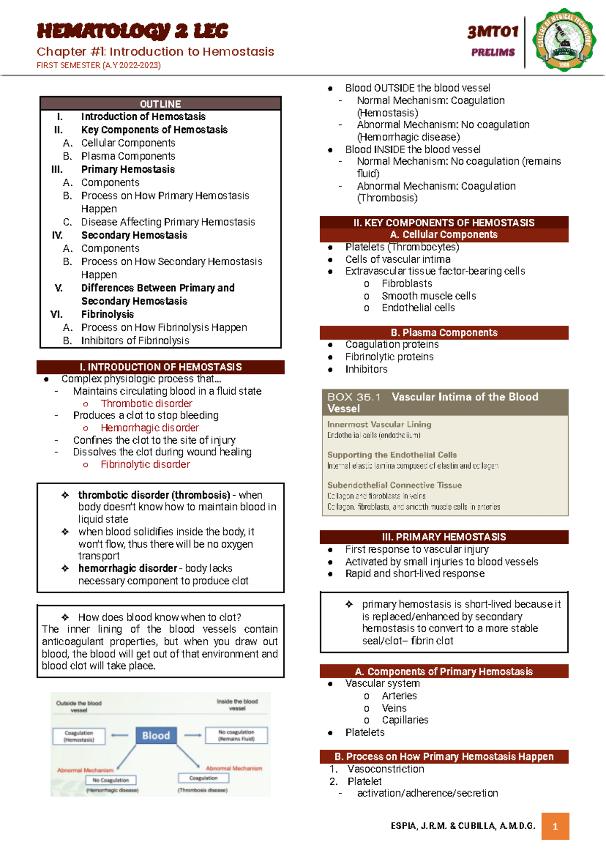 HEM 112 3MT01 Prelims Coverage - HEMATOLOGY 2 LEC Chapter #1 ...