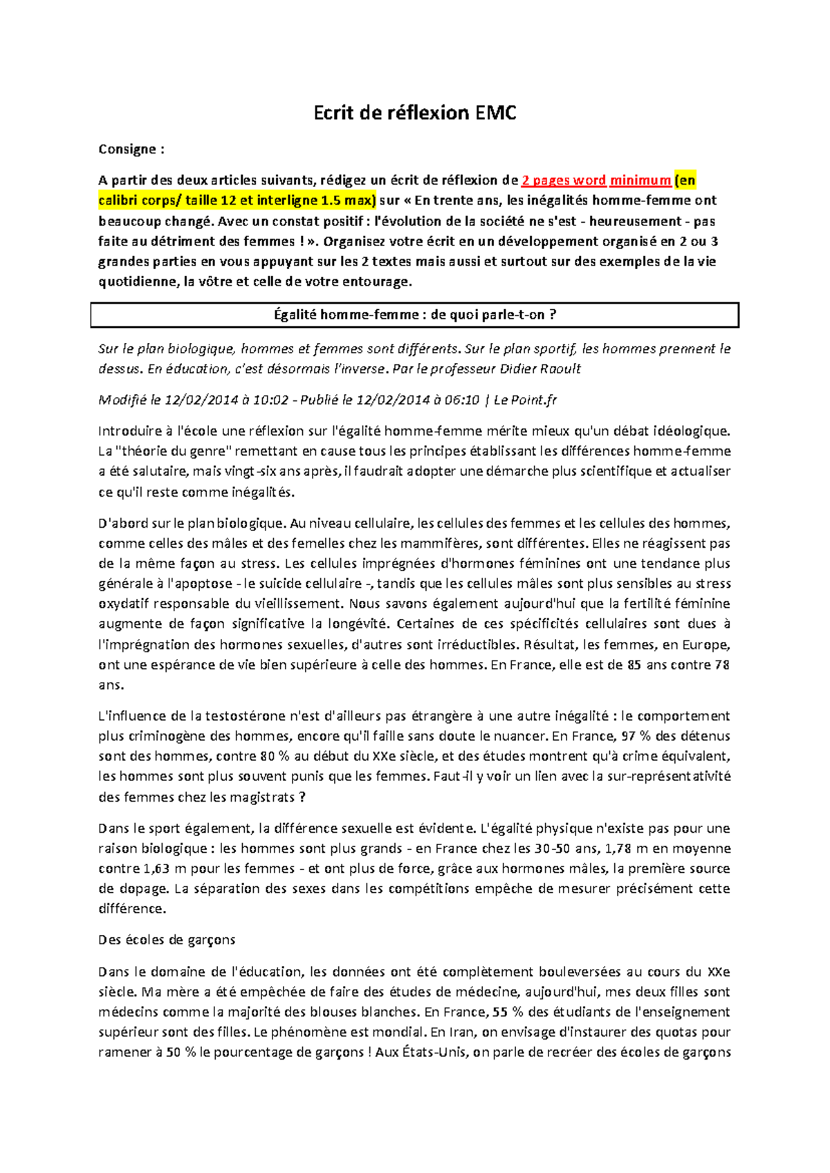 Ecrit de réflexion EMC - Ecrit de réflexion EMC Consigne : A partir des deux articles suivants ...