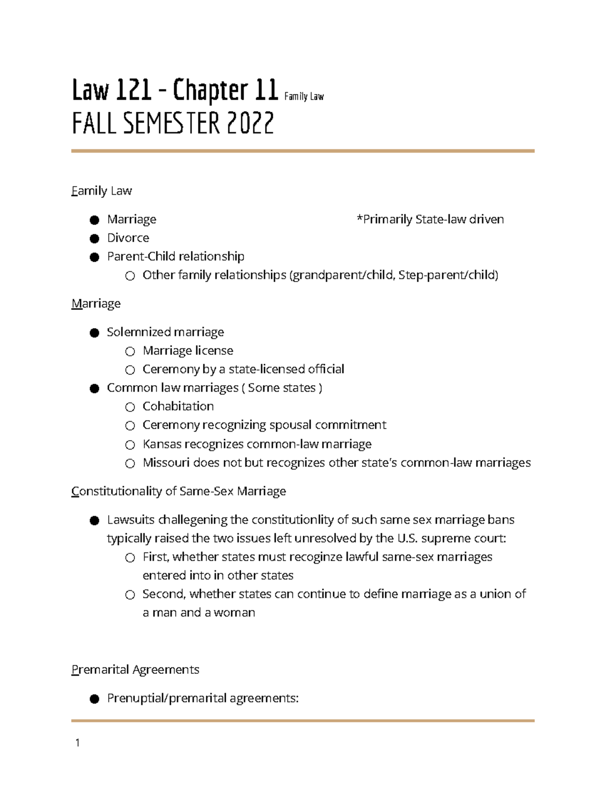 Law 121 - Ch. 11 (2022) - notes - Law 121 - Chapter 11 Family Law FALL ...
