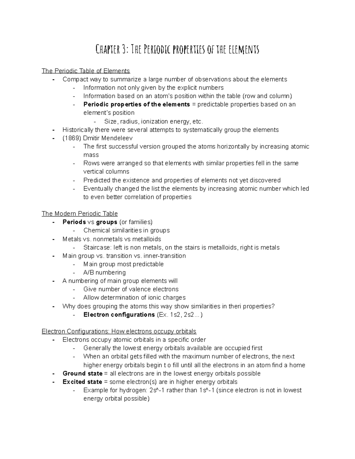 Gen. Chemistry Chapter 3 - Chapter 3: The Periodic properties of the ...