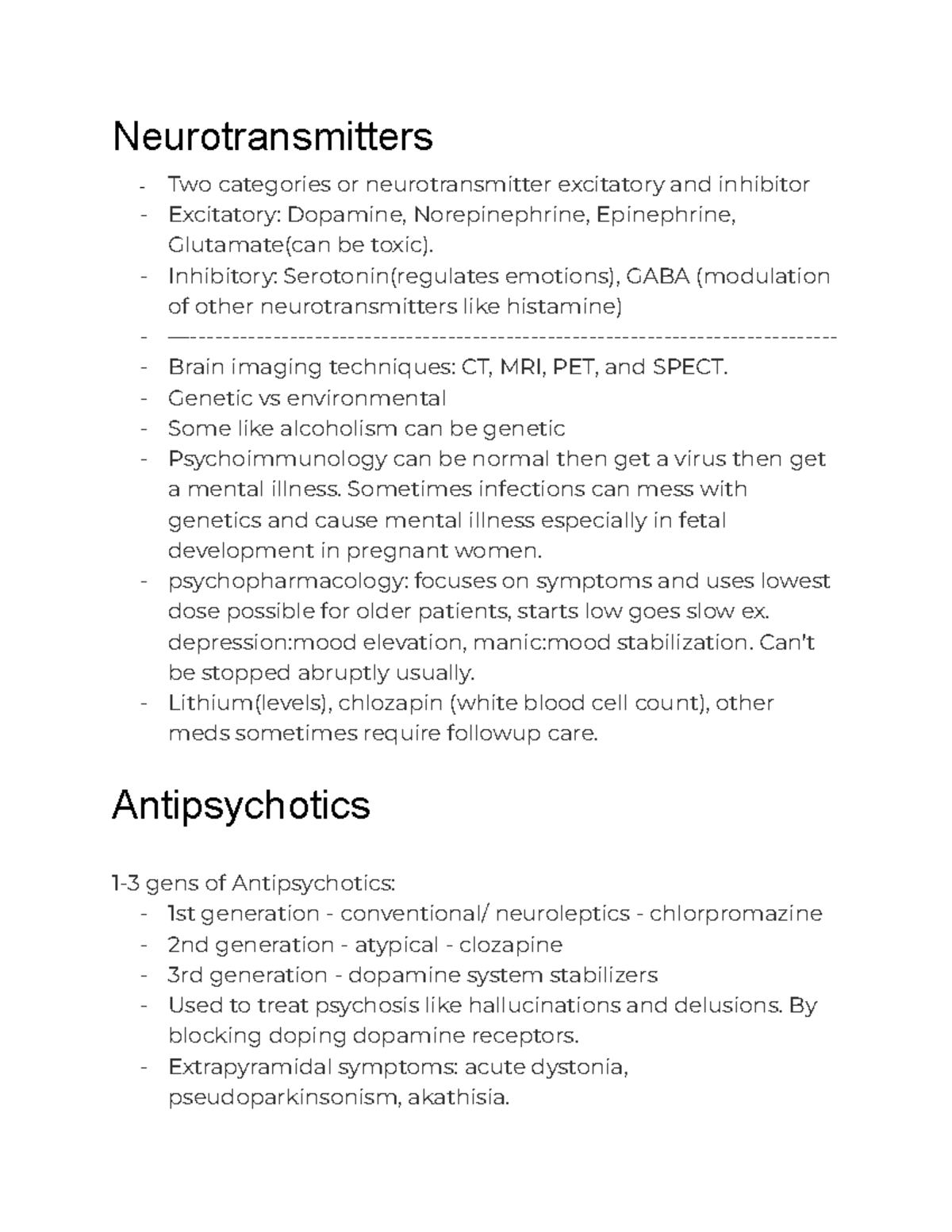 Notes from Class 2 (medications notes quick) - Neurotransmitters Two ...