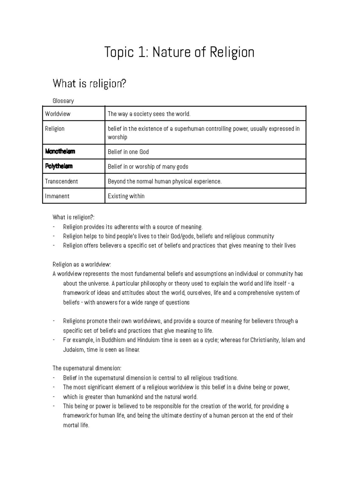 Topic 1 Nature of Religion - Topic 1: Nature of Religion What is ...