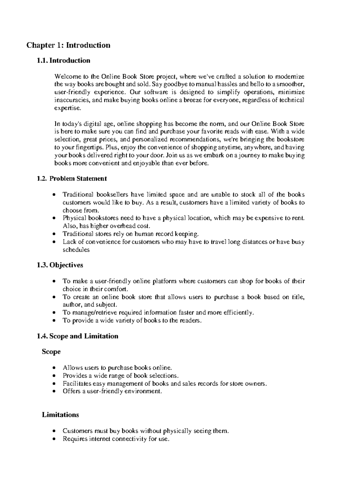 Project Report on Online Book Store - Chapter 1: Introduction 1 ...