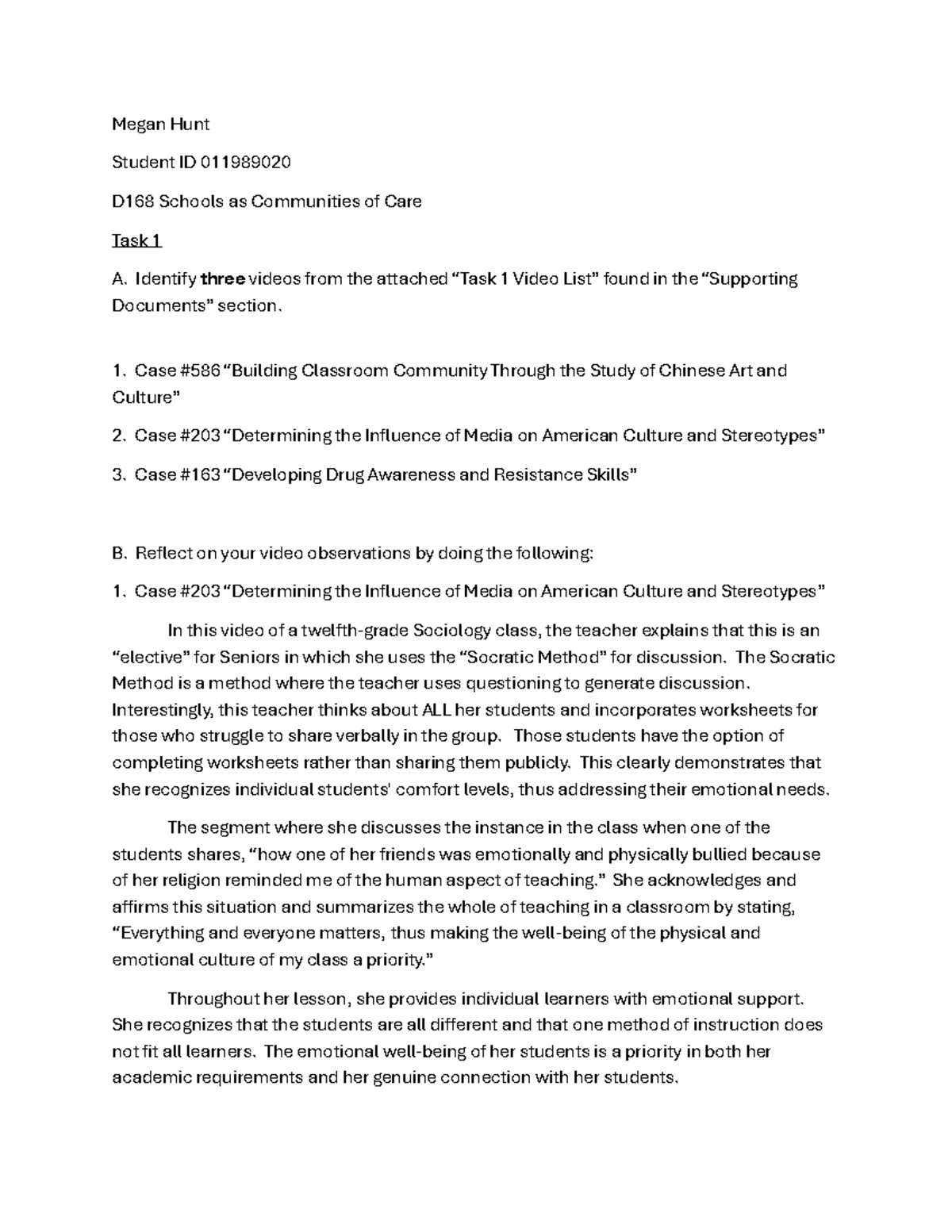 D168 Task 1 - Passed - Task1 - Megan Hunt Student ID 011989020 D168 ...