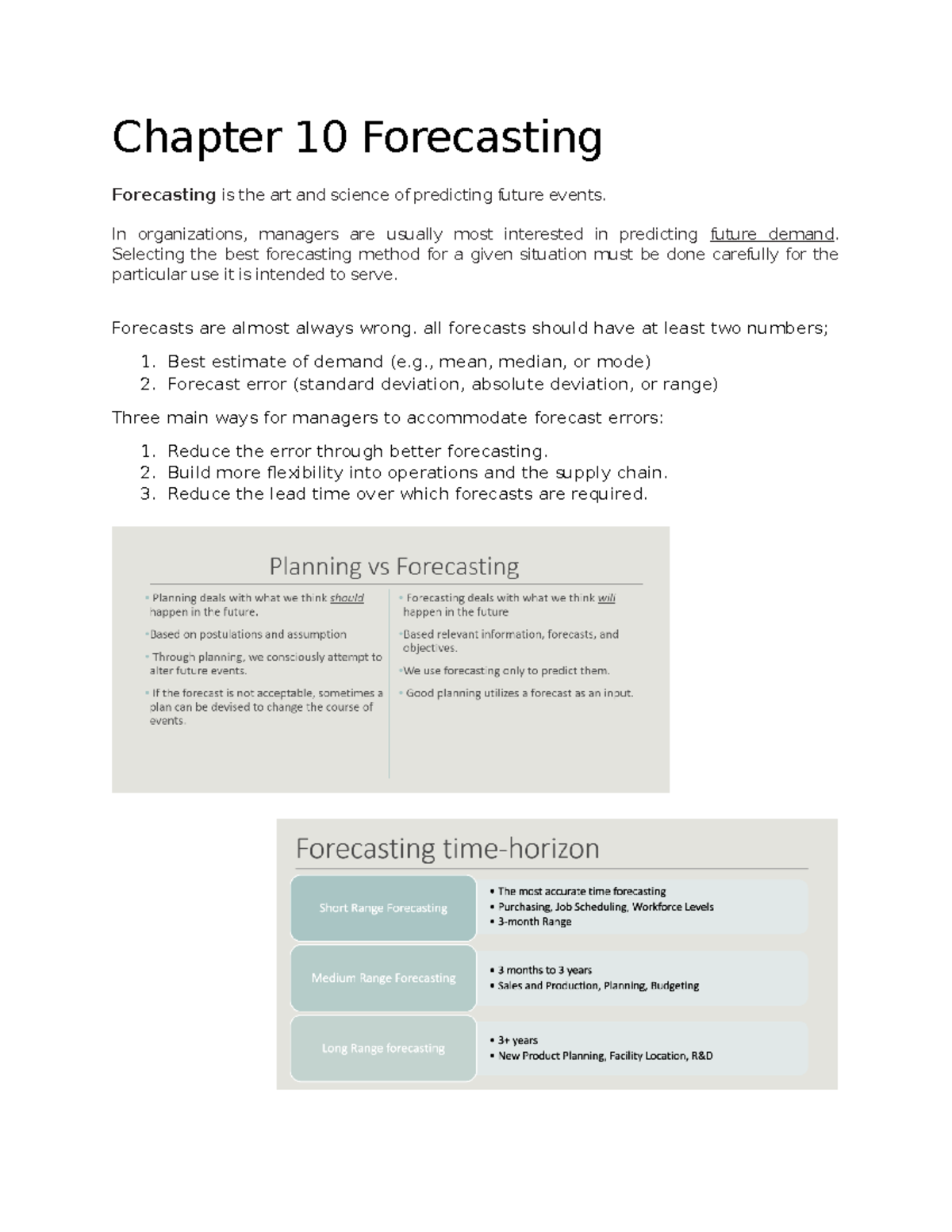 Summary OPS - Chapter 10 Forecasting Forecasting is the art and science ...
