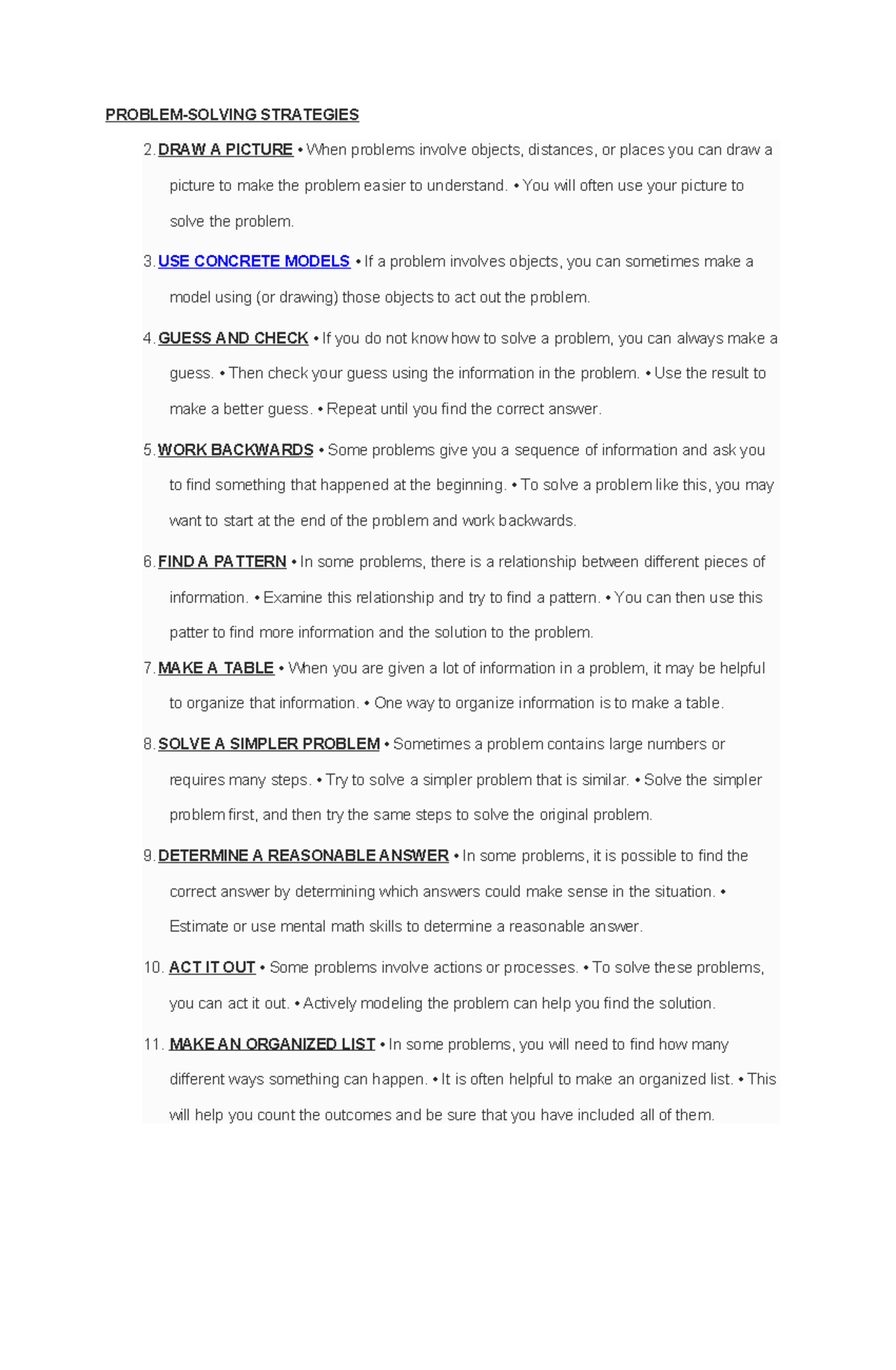 Problem solving heuristics 1 - PROBLEM-SOLVING STRATEGIES DRAW A ...