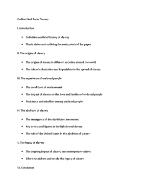 Complete Outline Slavery - Complete Outline Final Paper Slavery I ...